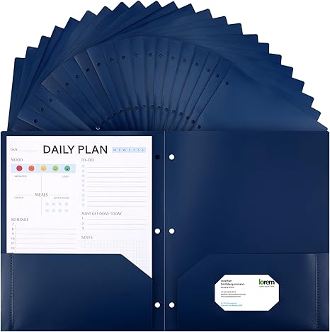 48 Pack Plastic 3 Hole Punch Folders with 2 Pockets Bulk Heavy Duty Pl ...